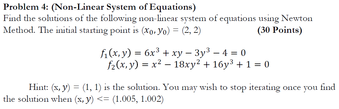 Solved Problem 4: (Non-Linear System of Equations) Find the | Chegg.com
