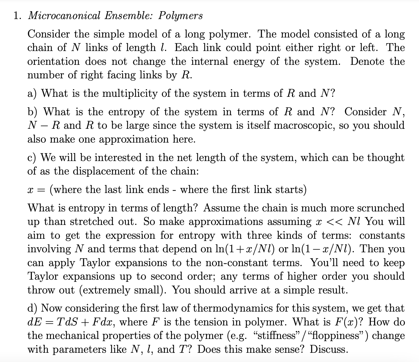 Solved Microcanonical Ensemble: Polymers Consider the simple | Chegg.com