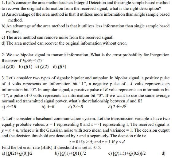 Solved 1. Let's consider the area method such as Integral | Chegg.com