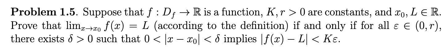 Solved Problem 1.5. Suppose that f:Df→R is a function, K,r>0 | Chegg.com