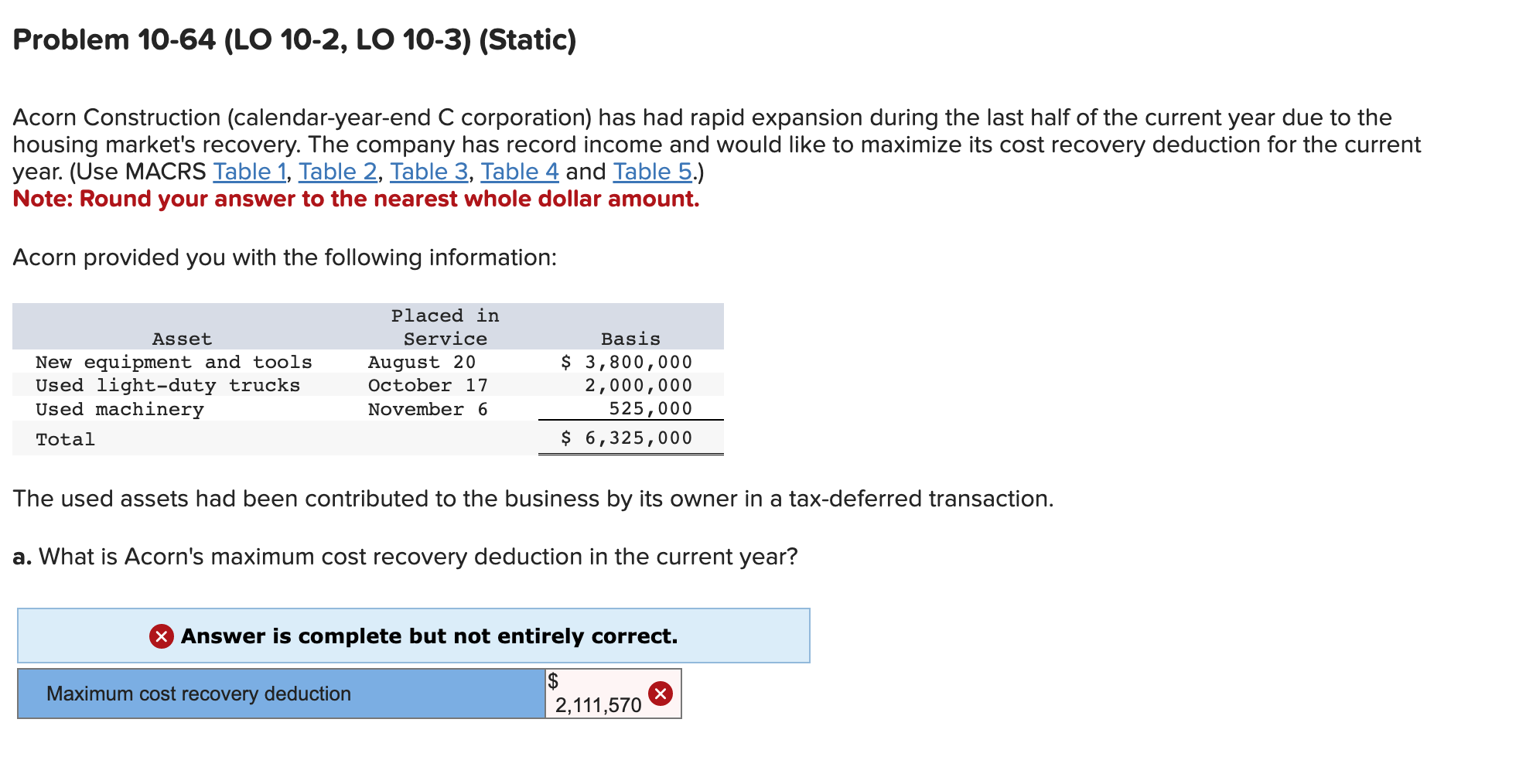 Acorn Construction (calendar-year-end C corporation) | Chegg.com