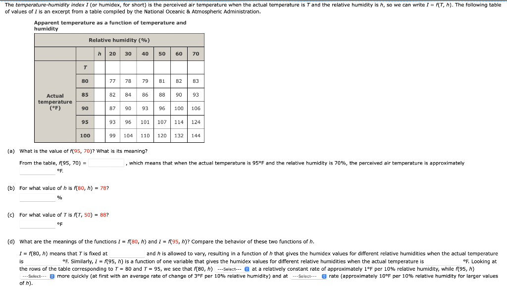 Solved The temperature-humidity index I (or humidex, for | Chegg.com