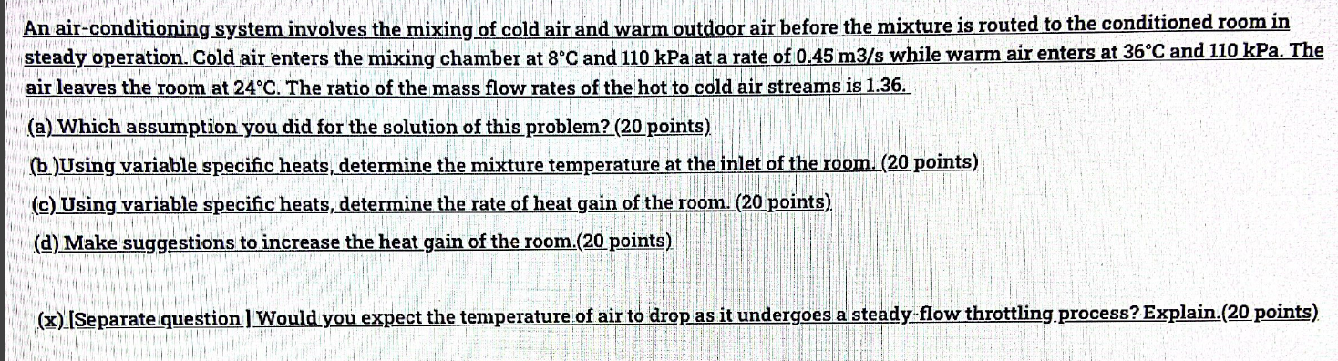 Solved An air-conditioning system involves the mixing of | Chegg.com