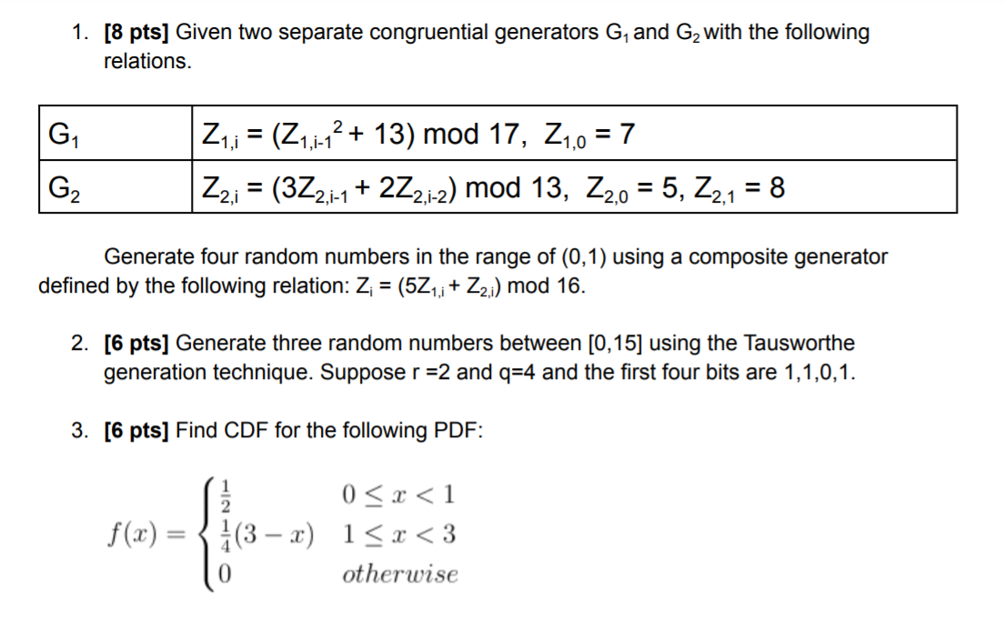 Can anyone help me with these Random Number problems | Chegg.com