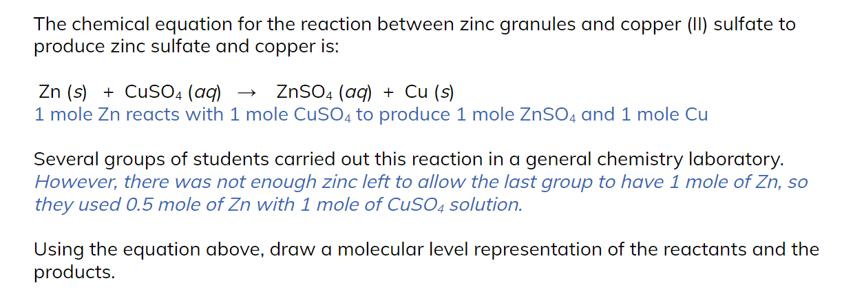 Solved The chemical equation for the reaction between zinc | Chegg.com