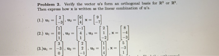 Solved Problem 2. Verify the vector u's form an orthogonal | Chegg.com