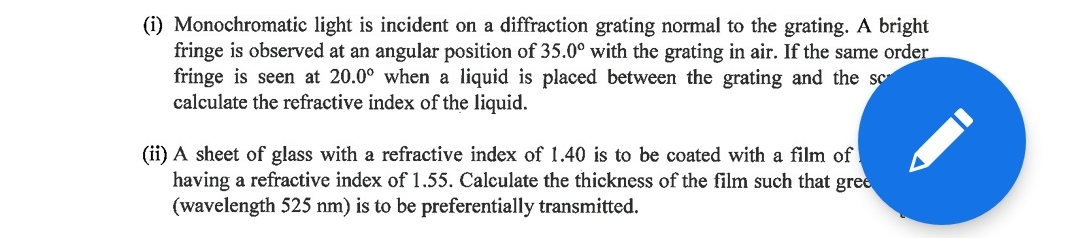 Solved I Monochromatic Light Is Incident On A Diffraction