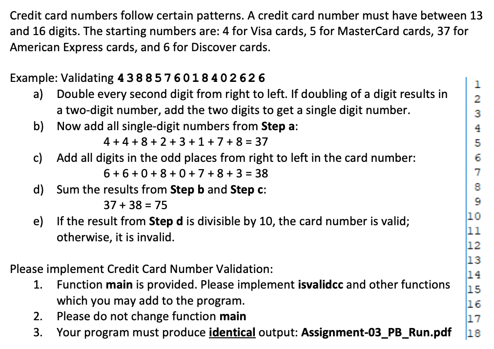 Solved Credit card numbers follow certain patterns. A credit | Chegg.com