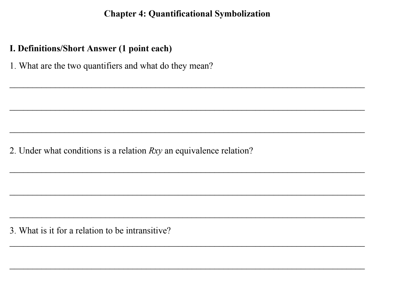 Solved Chapter 4: Quantificational Symbolization I. | Chegg.com