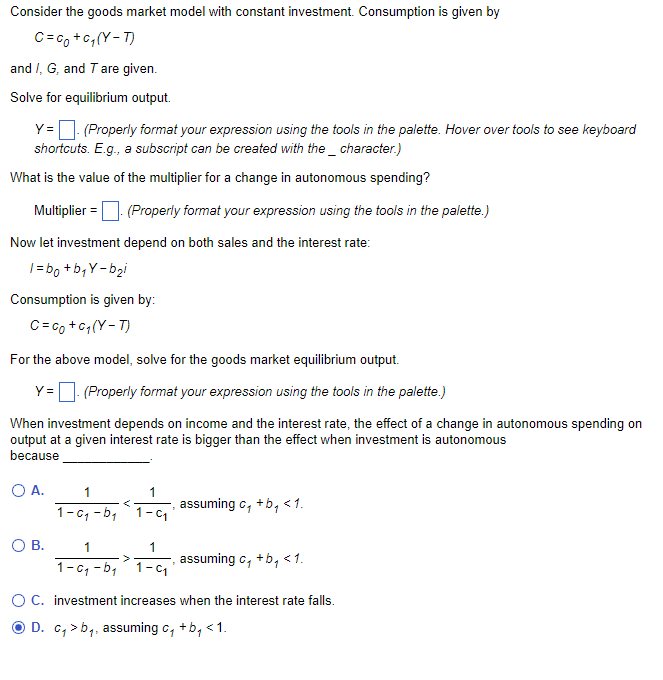 Solved Consider the goods market model with constant | Chegg.com