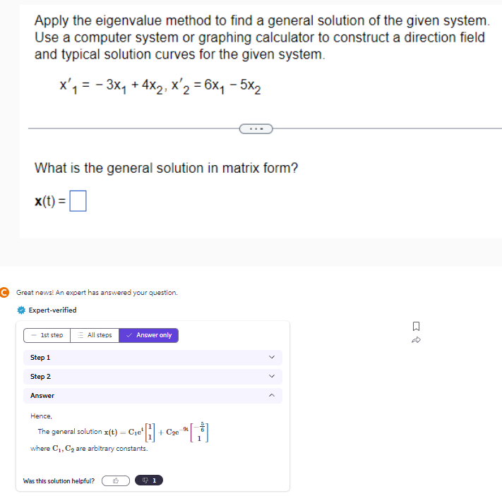 Solved Apply the eigenvalue method to find a general | Chegg.com