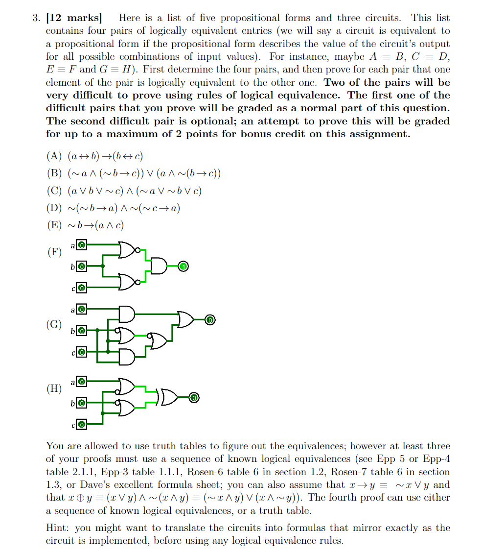 Solved 3 [12 Marks] Here Is A List Of Five Propositional