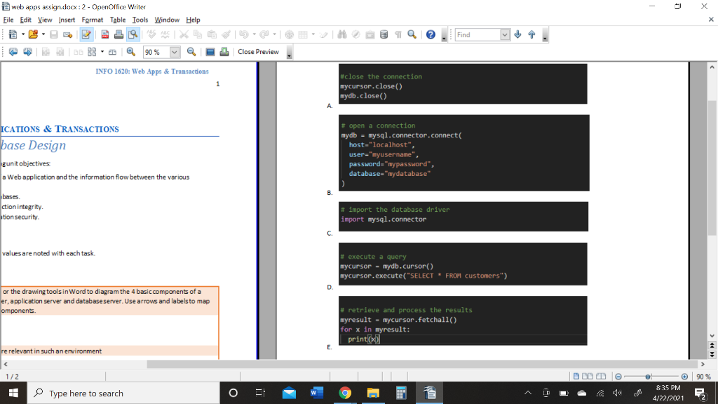web apps assign.docx: 2 - OpenOffice Writer Eile | Chegg.com
