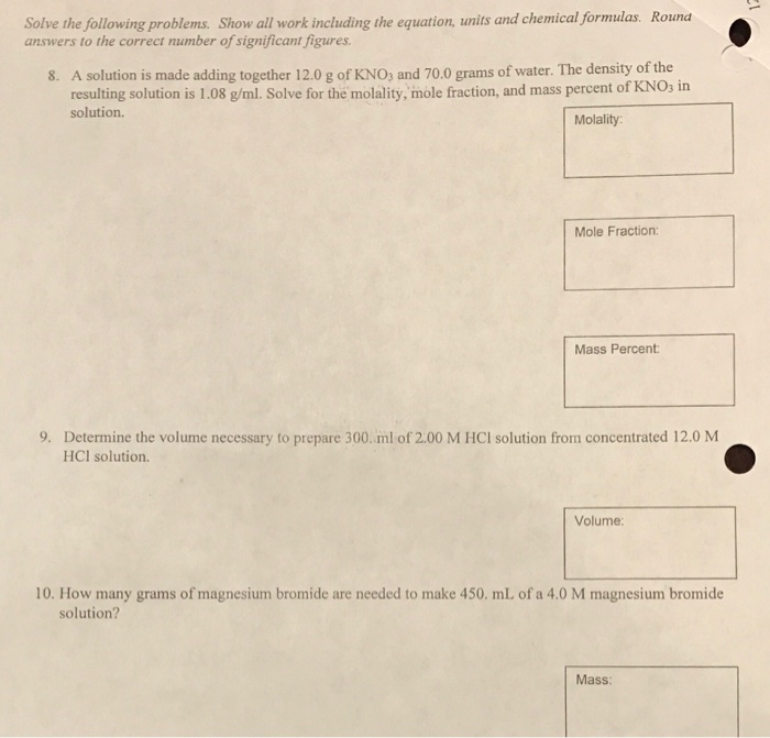 Solved Mole Fraction, Mass Percent, Molality | Chegg.com