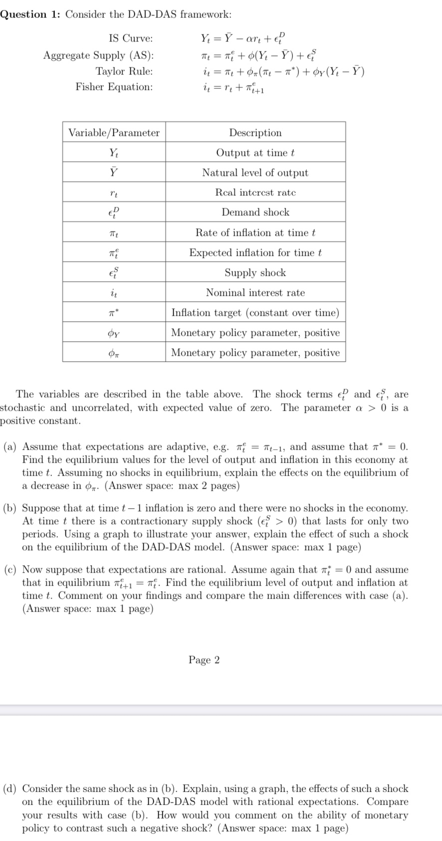 Question 1: Consider the DAD-DAS framework: IS Curve: | Chegg.com