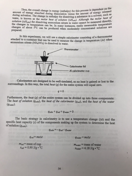 Solved EXPERIMENT: 10 ENTHALPY (HEAT) OF SOLUTION Materials | Chegg.com