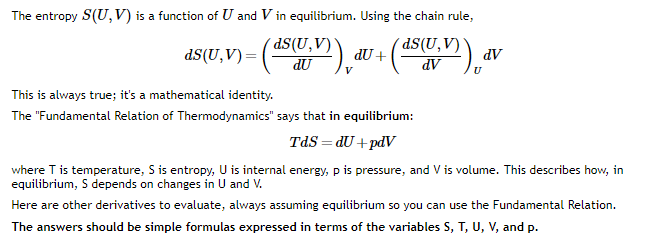 Solved The entropy S(U,V) is a function of U and V in | Chegg.com