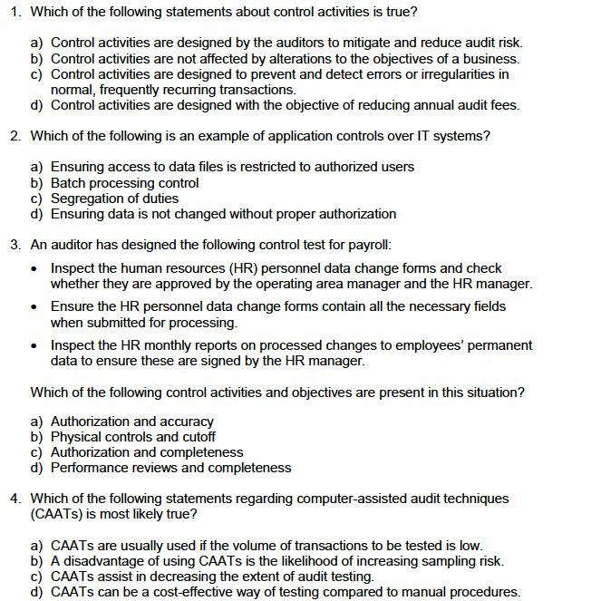 Solved 1. Which of the following statements about control | Chegg.com