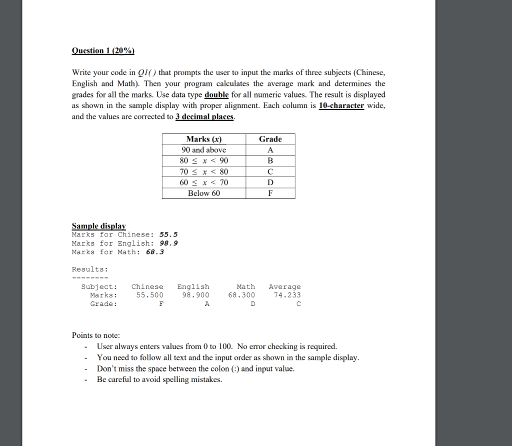Solved Question 1 (20%) Write your code in Q1( ) that | Chegg.com