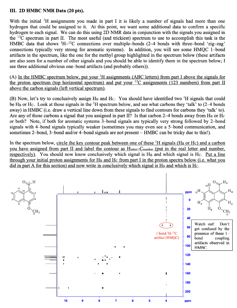 III. 2D HMBC NMR Data (20 pts). With the initial 'H | Chegg.com