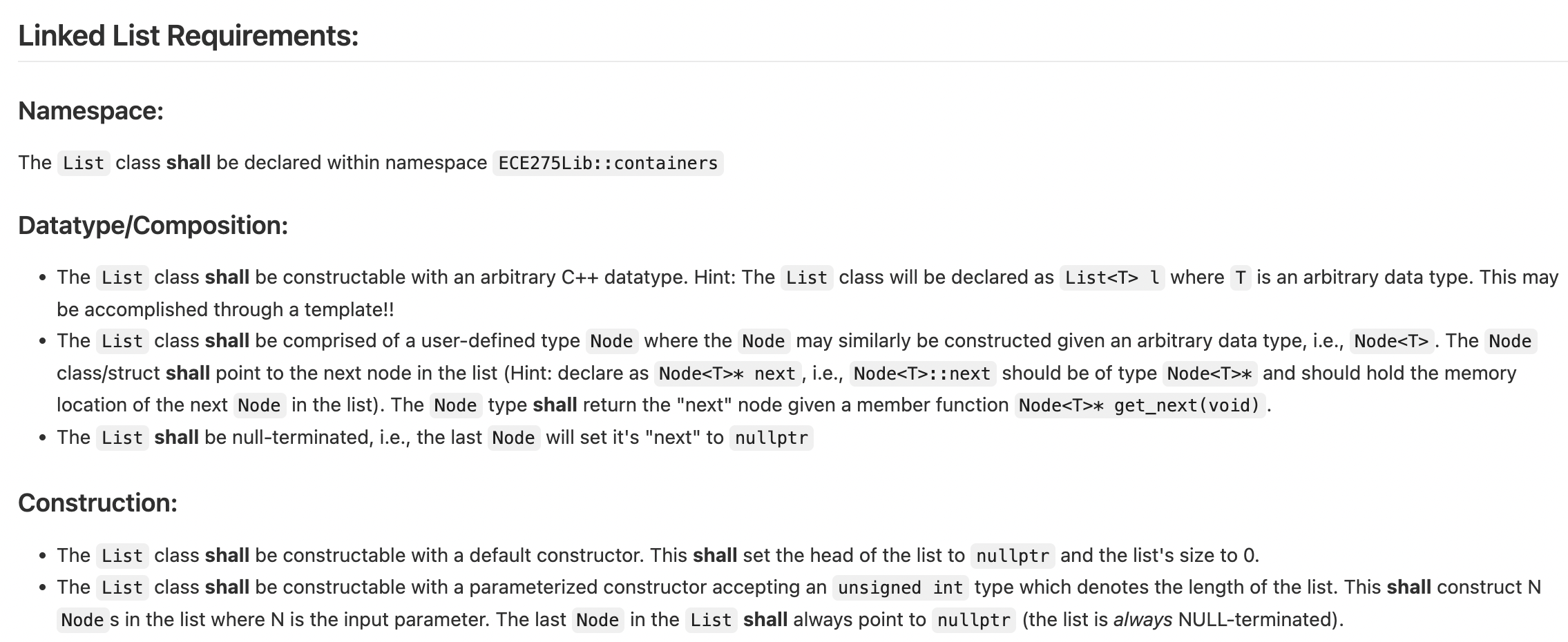 Solved Linked List Requirements: Namespace: The List class | Chegg.com