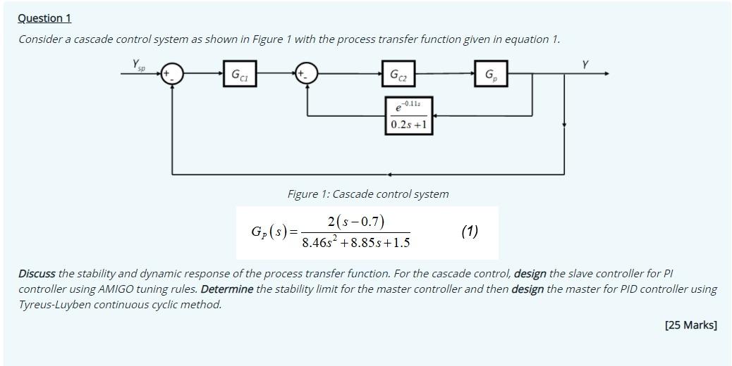 Solved Question 1 Consider a cascade control system as shown | Chegg.com