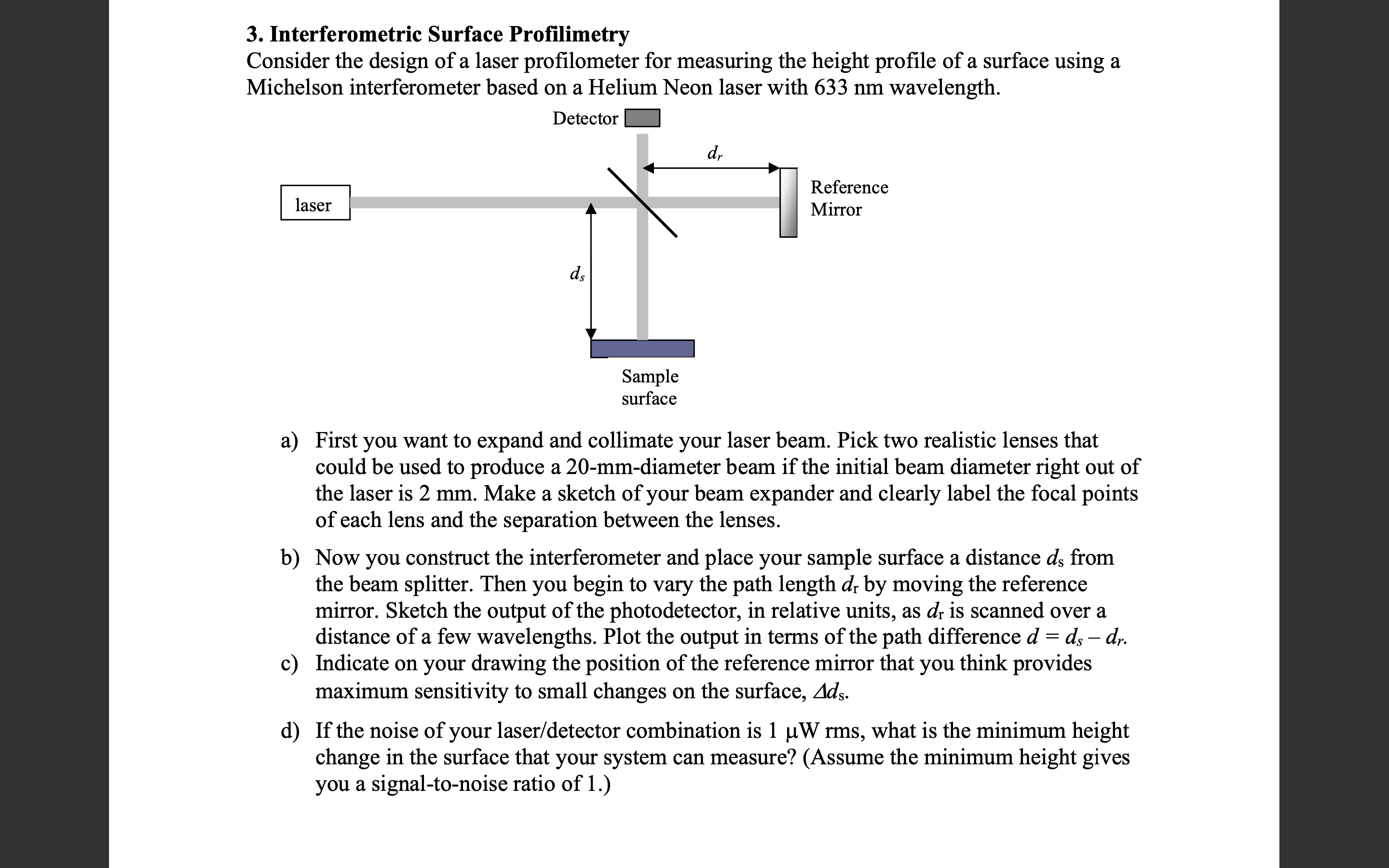 Solved 3 Interferometric Surface Profilimetry Consider The 3428