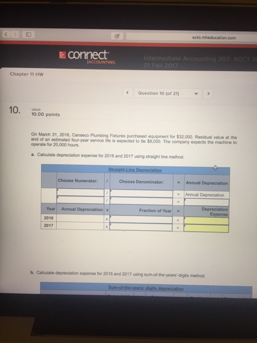 Solved connect. ACCOUNTING Chapter 11 HW Question 10 (of 21) | Chegg.com
