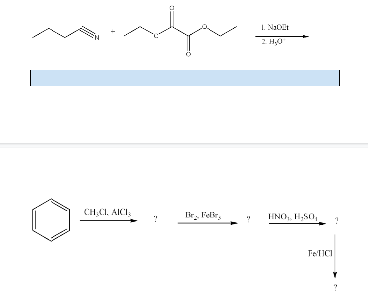 Solved 1. NaOEt + N 2. H,0 CH3CI, AICI: Br. FeBrz HNO3, H.SO | Chegg.com