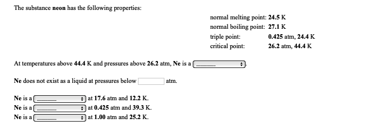 Solved The substance neon has the following properties: | Chegg.com