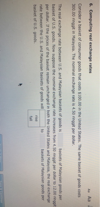 Solved 6. Computing real exchange rates Aa Aa Consider a | Chegg.com