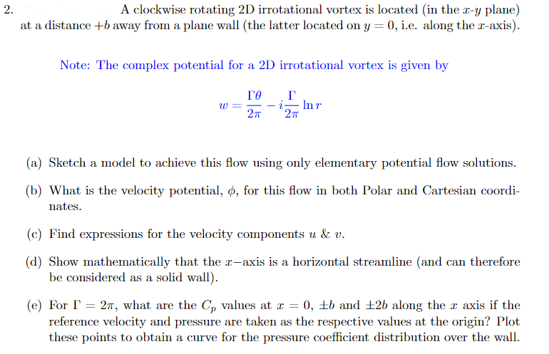 Solved A Clockwise Rotating 2d Irrotational Vortex Is