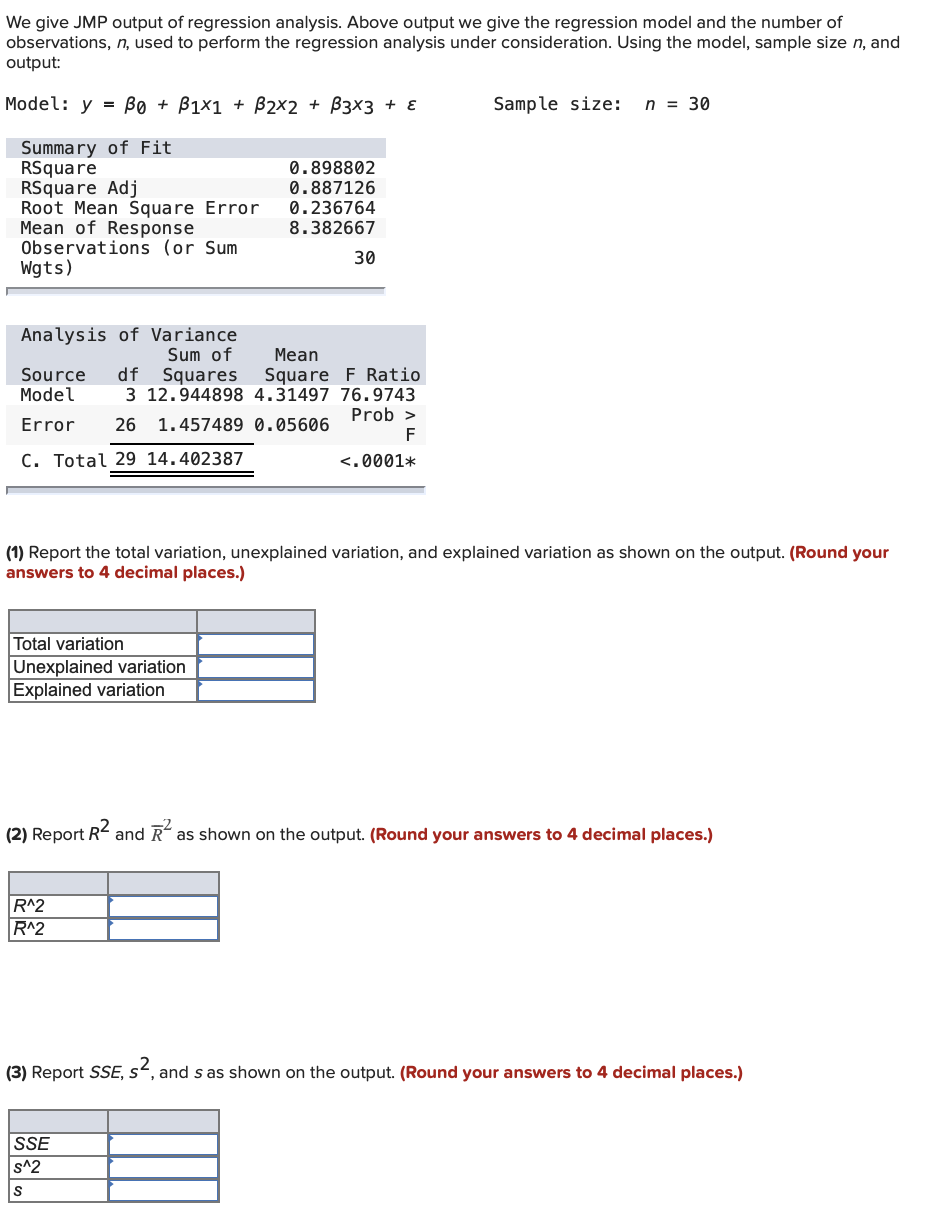 Solved We give JMP output of regression analysis. Above | Chegg.com