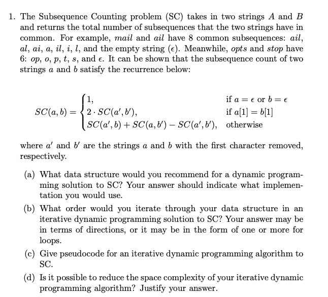 1. The Subsequence Counting problem (SC) takes in two | Chegg.com