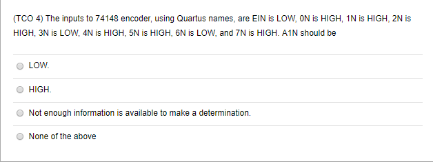 Solved (TCO 4) The inputs to 74148 encoder, using Quartus | Chegg.com