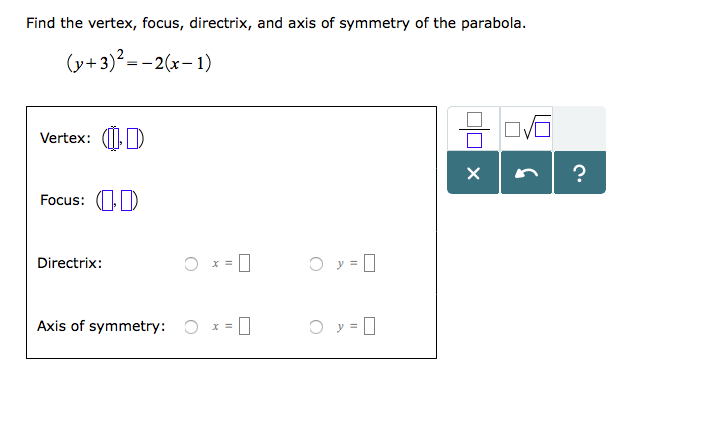 Solved Find the vertex, focus, directrix, and axis of | Chegg.com