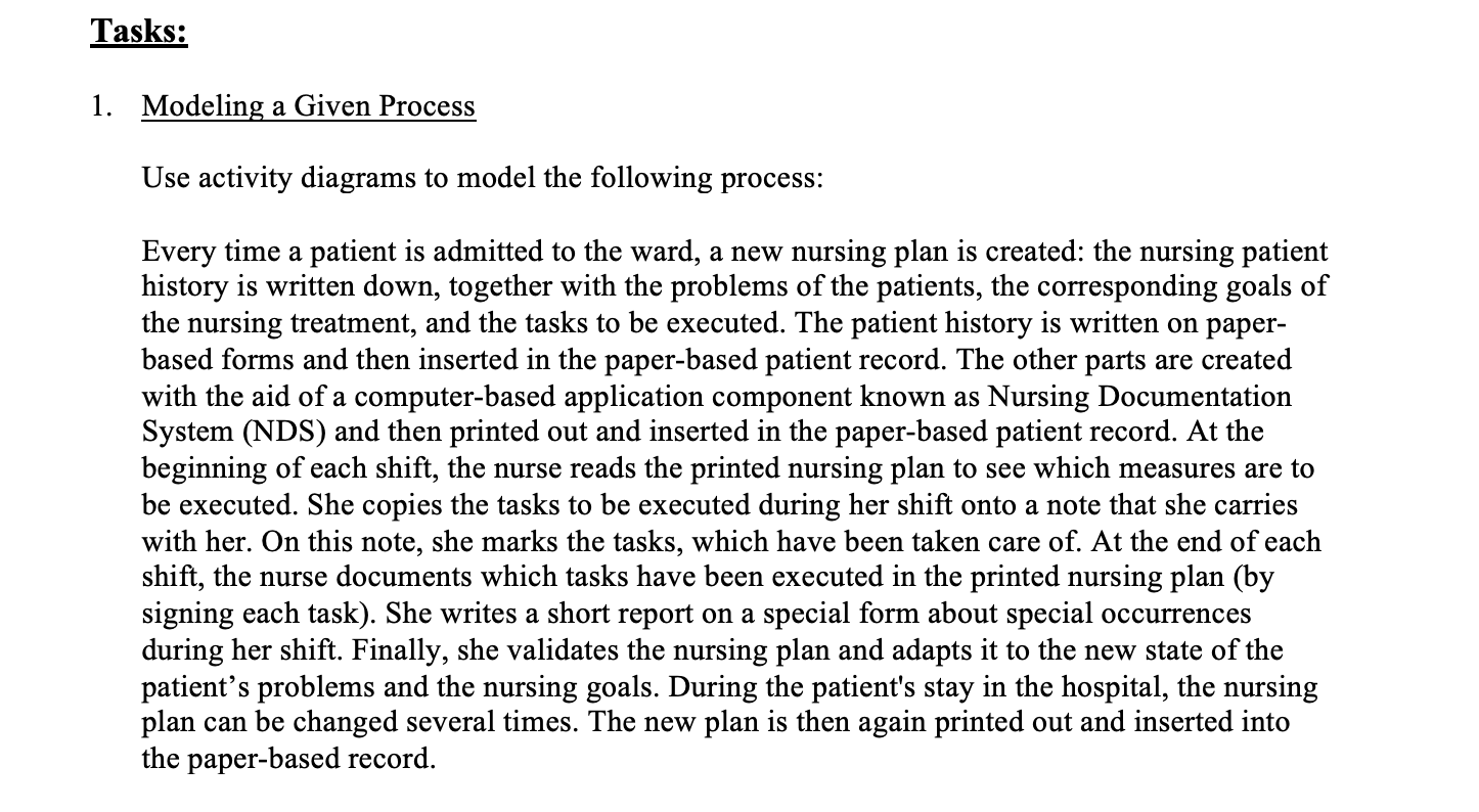 Solved Tasks: 1. Modeling a Given Process Use activity | Chegg.com