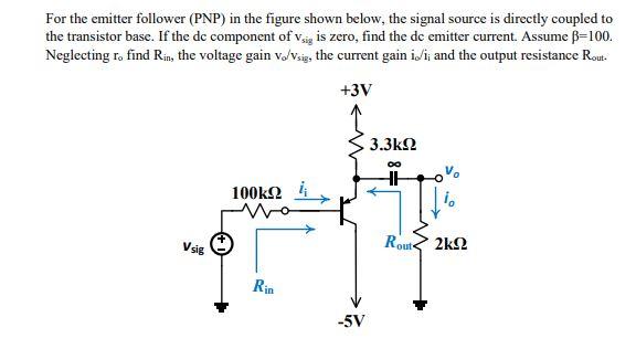 Solved For the emitter follower (PNP) in the figure shown | Chegg.com