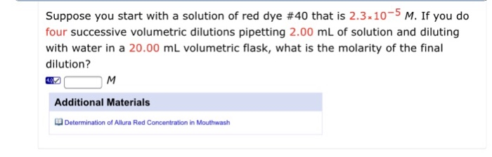 Solved Suppose you start with a solution of red dye #40 that | Chegg.com