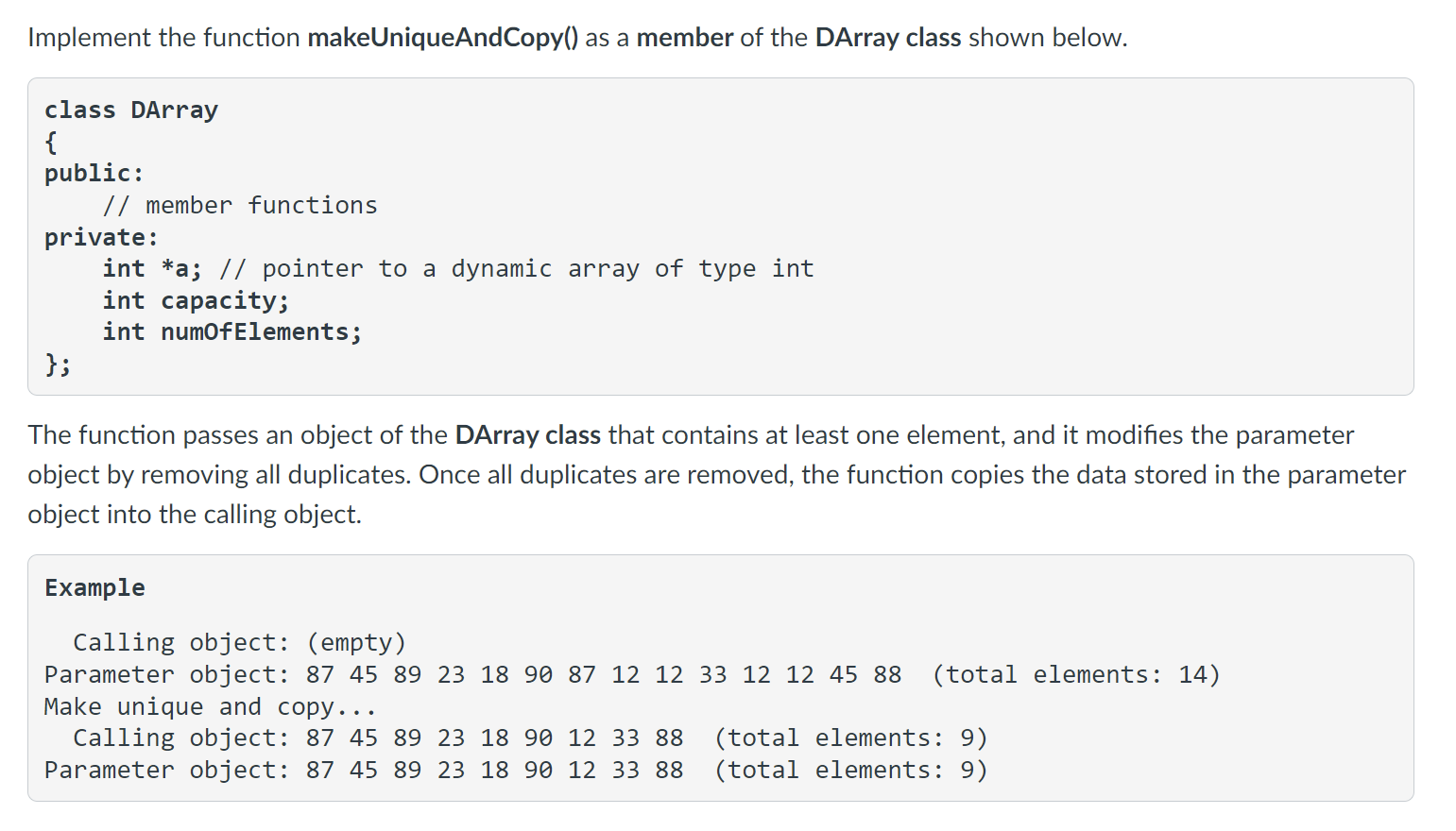 Solved Implement the function makeUniqueAndCopy() as a | Chegg.com