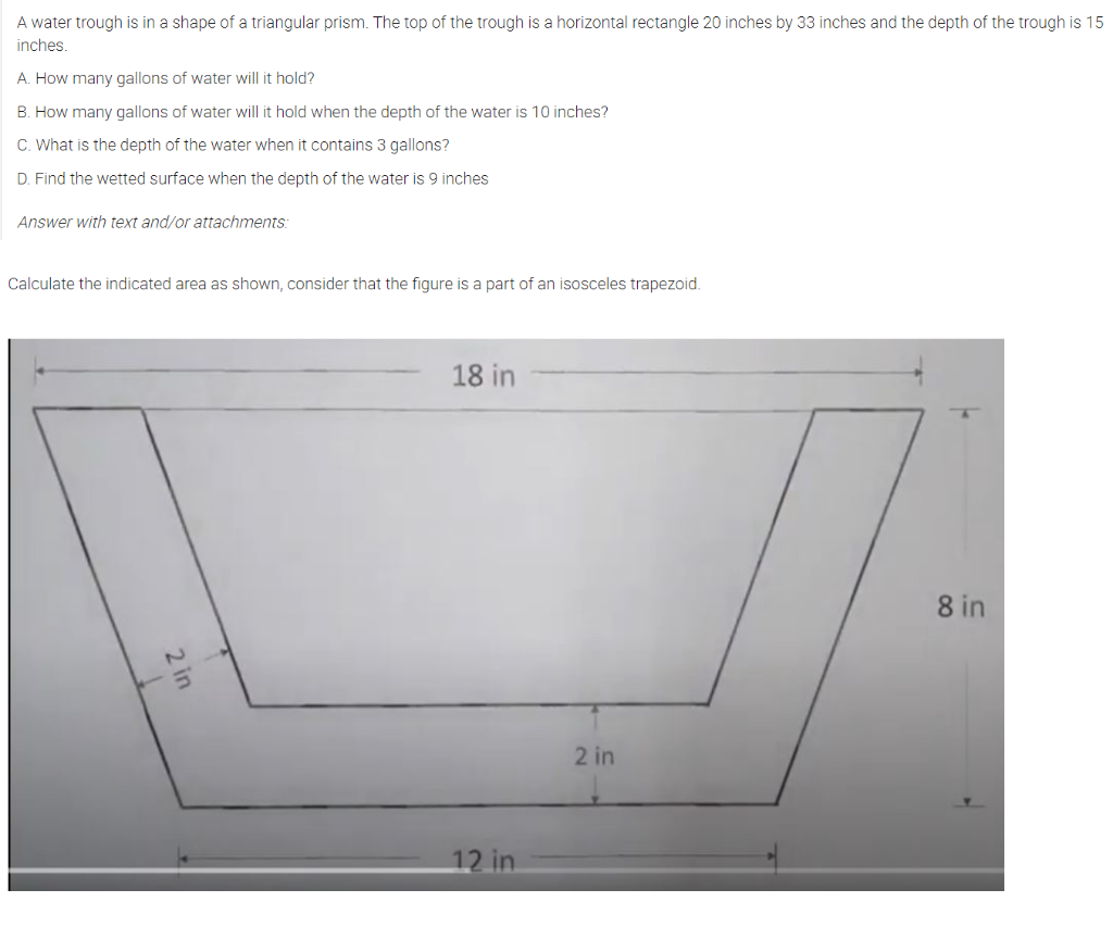 Solved A water trough is in a shape of a triangular prism. | Chegg.com