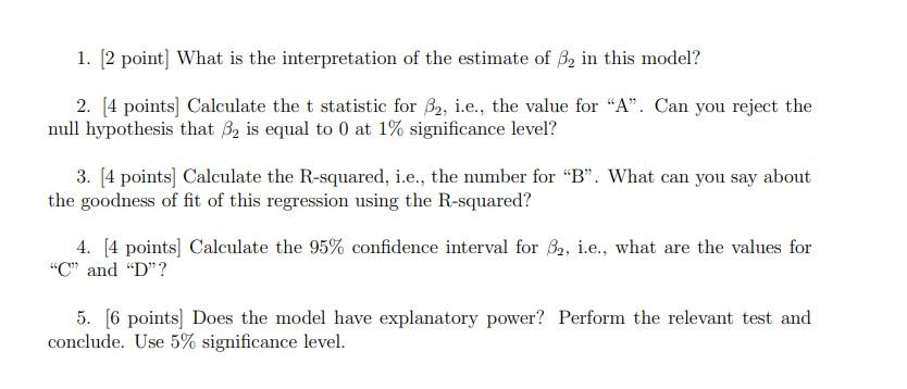 Solved The following output shows the result of regressing | Chegg.com