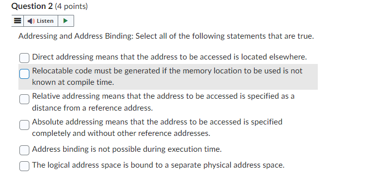 Solved Addressing and Address Binding: Select all of the | Chegg.com