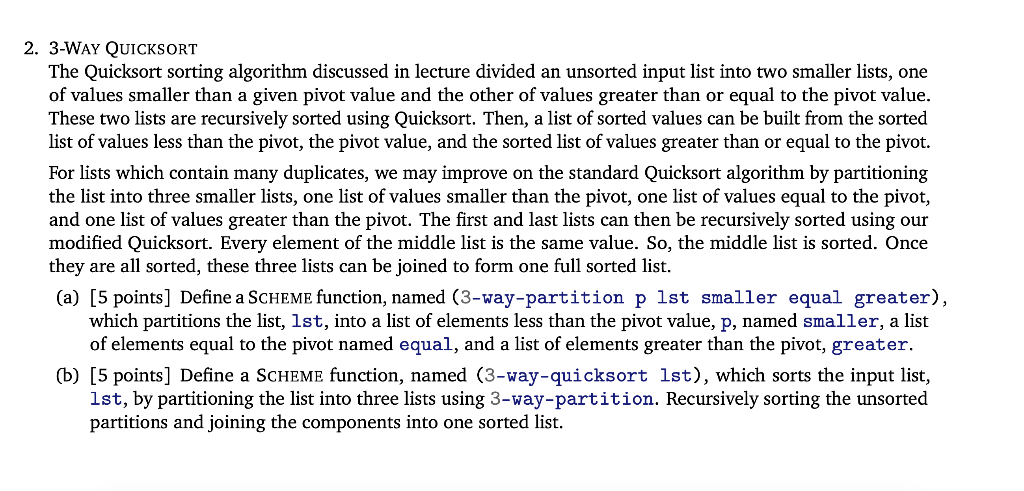 2. 3-WAY QUICKSORT The Quicksort sorting algorithm | Chegg.com