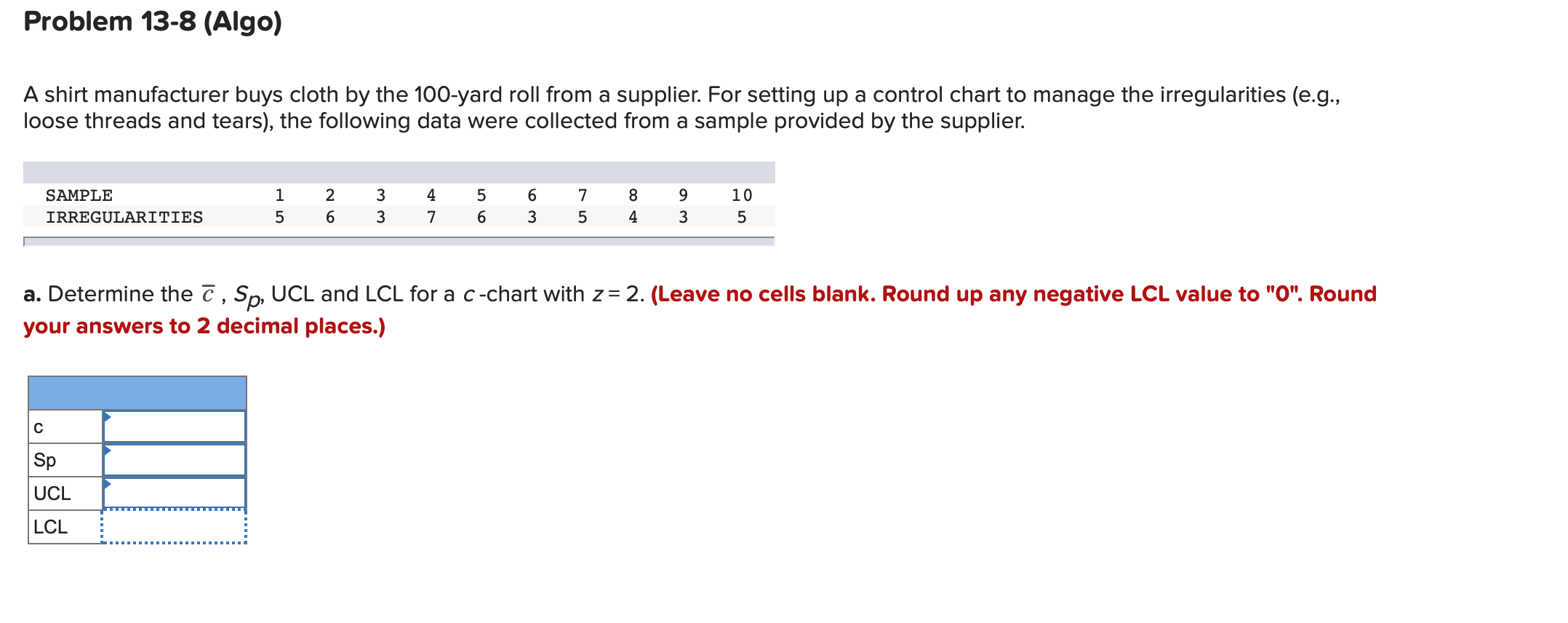 Solved Problem 13-8 (Algo) A shirt manufacturer buys cloth | Chegg.com
