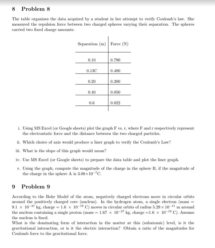 Solved 8 Problem 8 The table organizes the data acquired by | Chegg.com