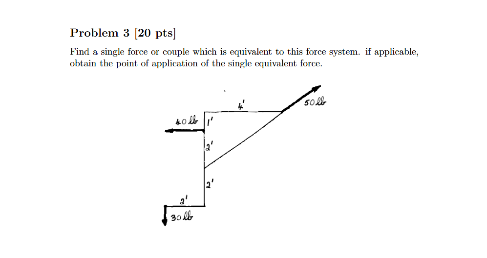 Solved Problem 3 [20 ﻿pts]Find a single force or couple | Chegg.com
