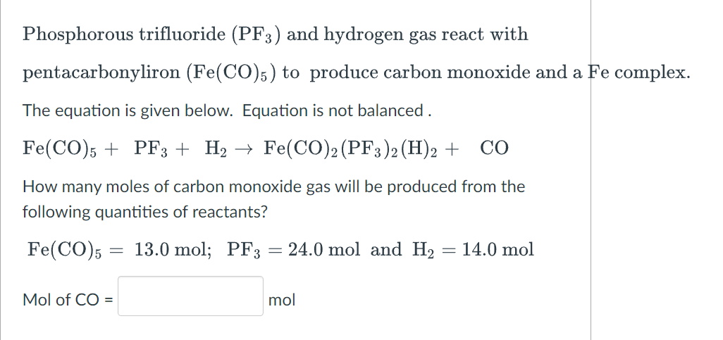 Solved Phosphorous trifluoride (PF3) and hydrogen gas react | Chegg.com
