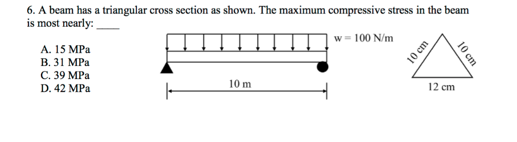 Solved 6. A beam has a triangular cross section as shown. | Chegg.com