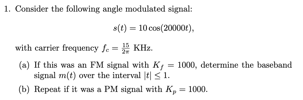Solved Consider the following angle modulated | Chegg.com